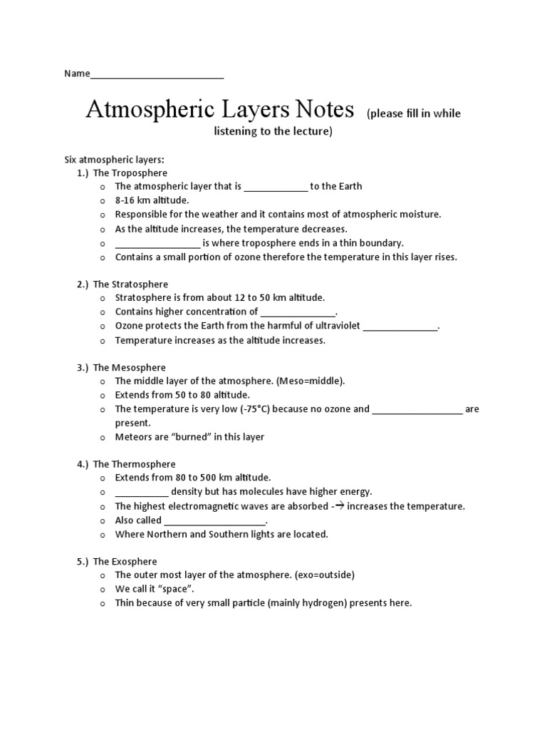 Atmosphere Hydrosphere Notes Worksheet and Key | PDF | Atmosphere Of ...