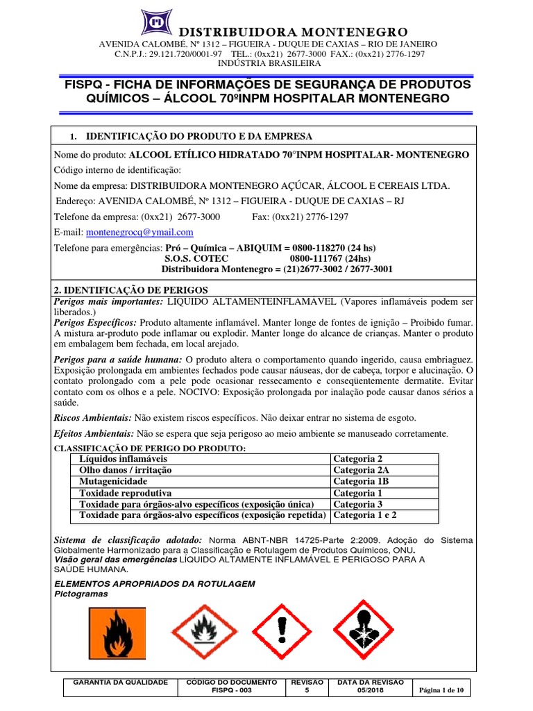 Fispq 003 Álcool 70ºinpm Hospitalar | PDF | Águas residuais | Etanol
