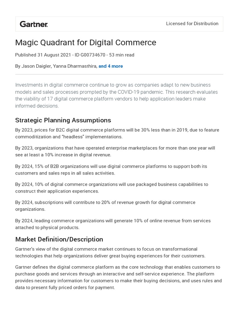 Gartner Magic Quadrant - Digital Commerce - 2021 | PDF | Cloud ...