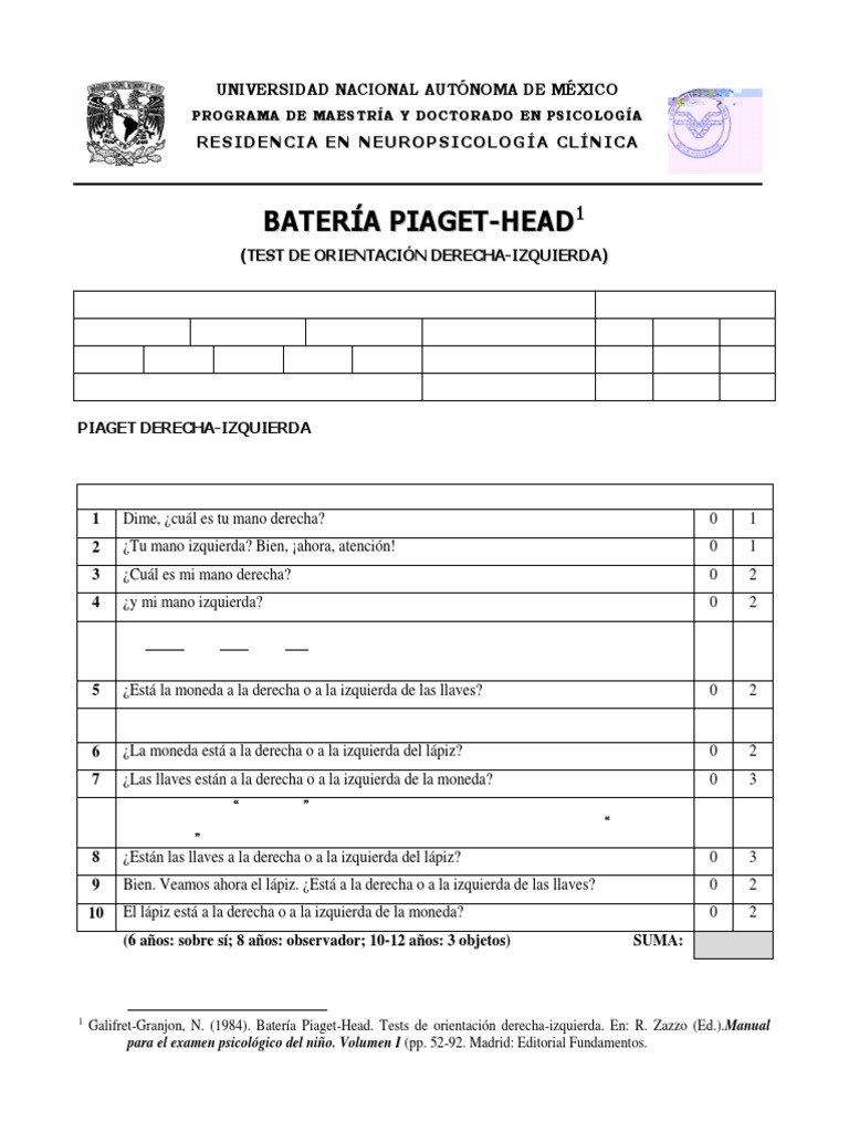Batería Piaget-Head (Protocolo) | PDF | Escuelas psicologicas | Teorías psicologicas