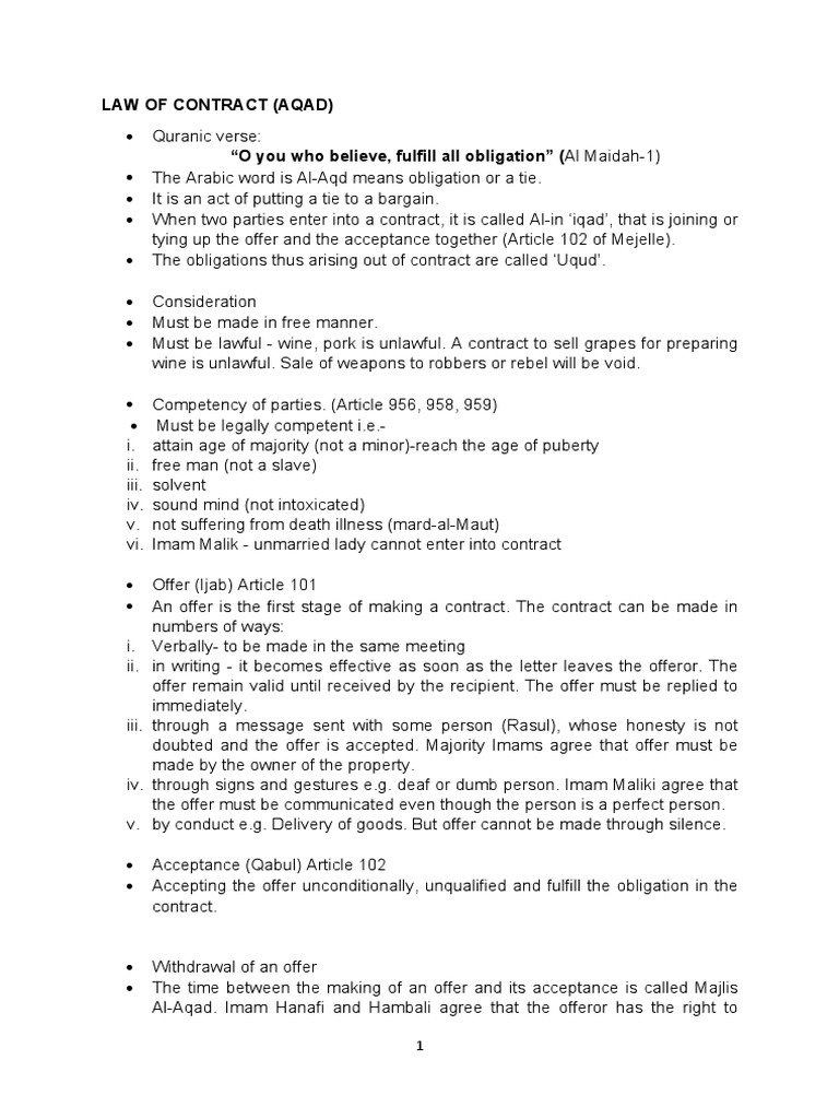 Topic 10 - Contract Law - Shariah Law | PDF | Offer And Acceptance ...
