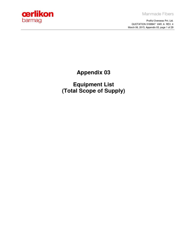 Appendix 03 Equipment List (Total Scope of Supply) | PDF | Extrusion ...