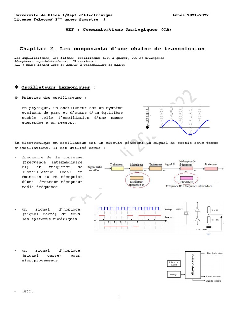 Cours CA - Bersali1 - 2022 - P2 - Les Composants D'une Chaine de Transmission | PDF ...