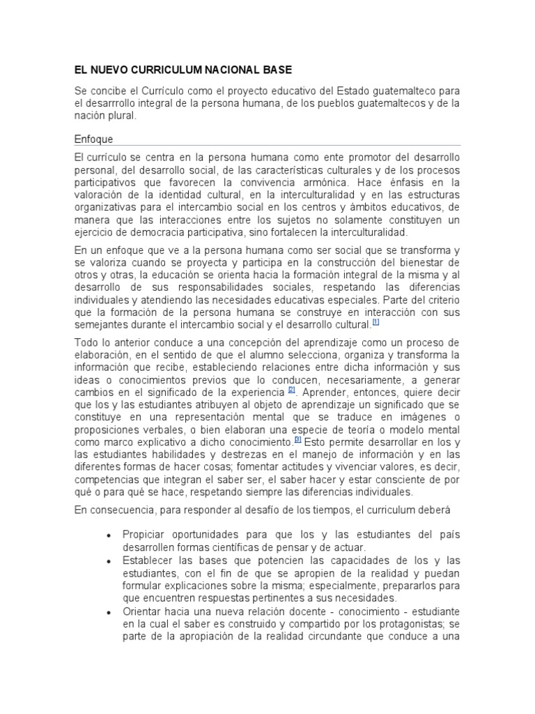El Nuevo Curriculum Nacional Base | Descargar gratis PDF | Plan de estudios | Aprendizaje