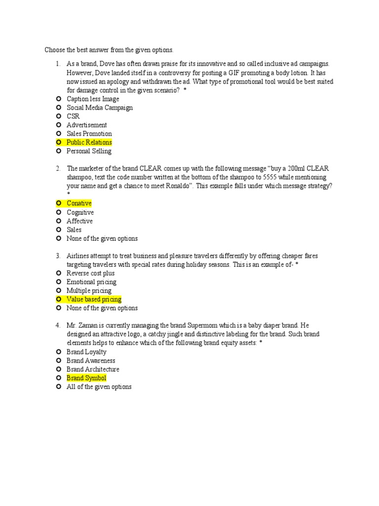 MKT460 Quiz | PDF | Brand | Advertising