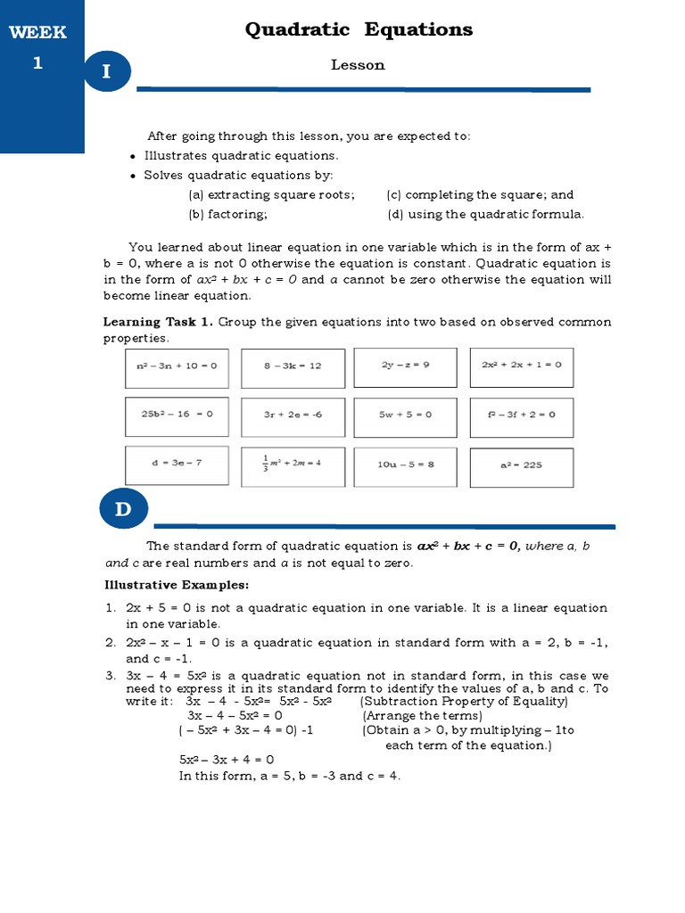 Math 9 Module 1 | PDF | Quadratic Equation | Equations