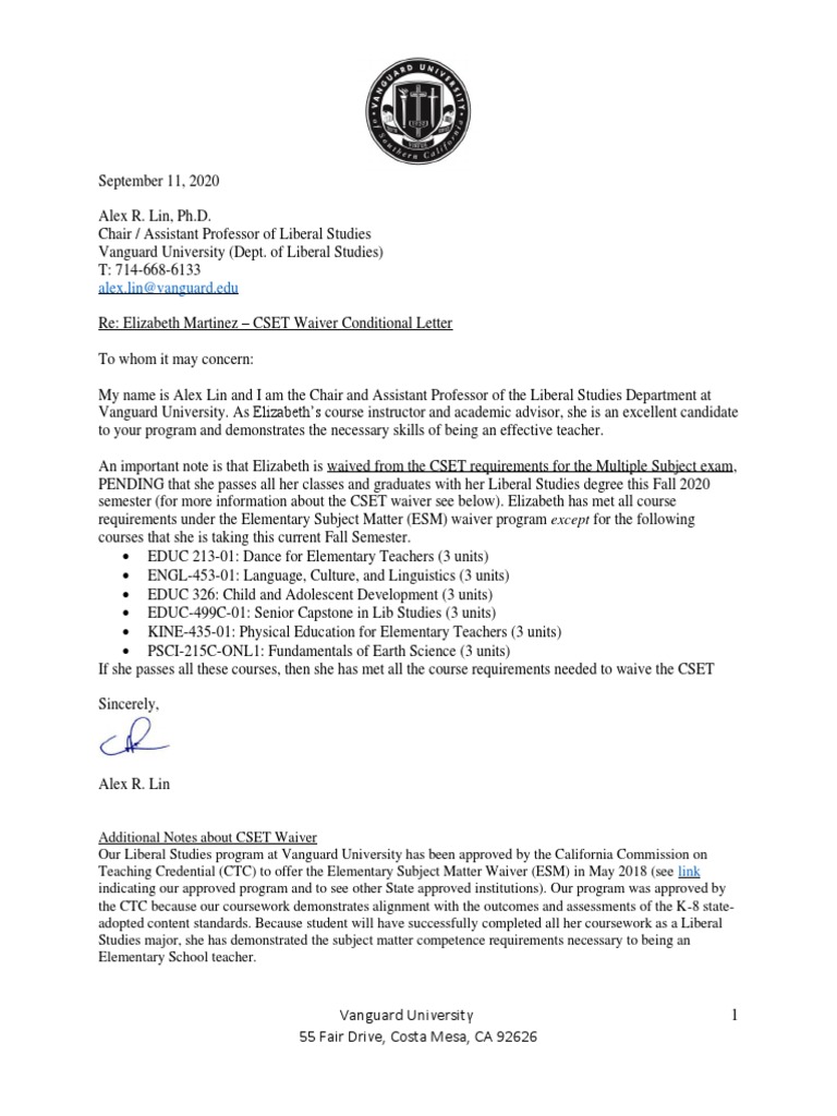 Cset Conditional Waiver | PDF