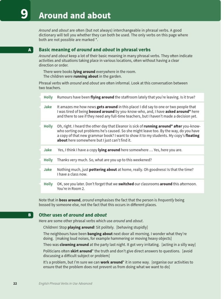 Basic Meaning of Around and About in Phrasal Verbs | PDF | Language ...