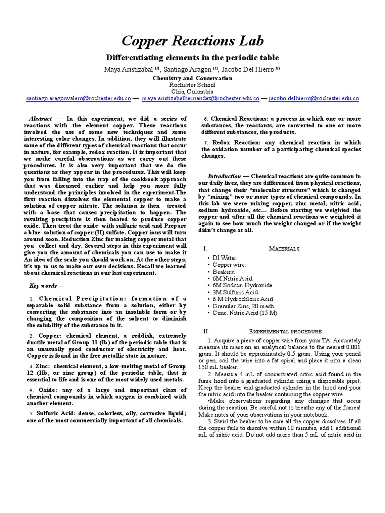 Copper Reactions Lab | PDF | Chemical Reactions | Redox