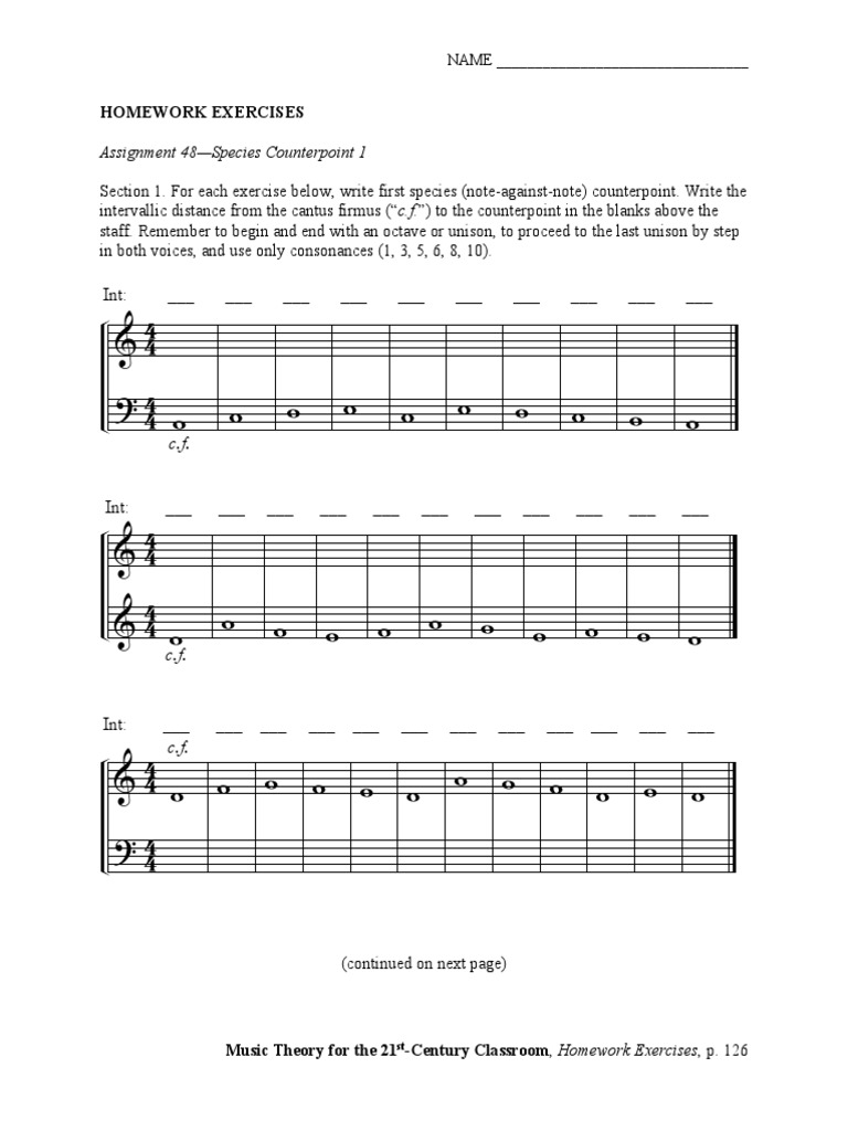 Assignment 48-Species Counterpoint 1: Homework Exercises | PDF ...