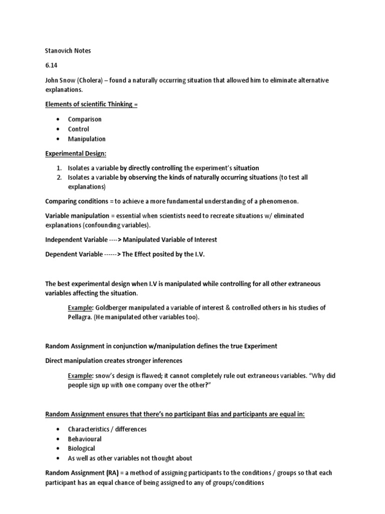 Stanovich Notes | PDF | Experiment | Causality