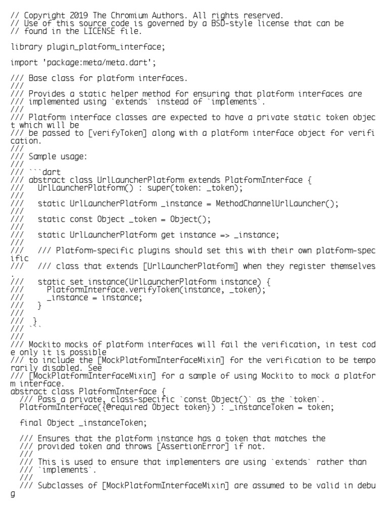 Plugin Platform Interface - Dart | PDF | Method (Computer Programming) | Inheritance (Object ...