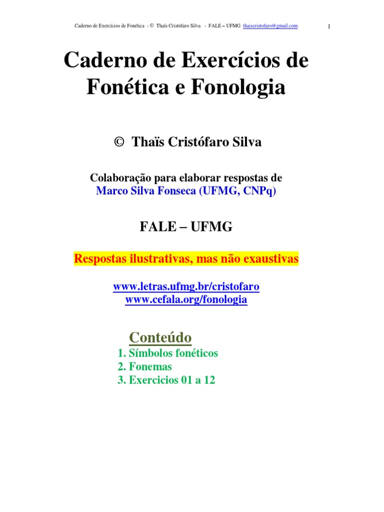 SILVA, Thaïs Cristófaro - Caderno de Exercícios de Fonética e Fonologia | PDF | Sílaba | Fonema