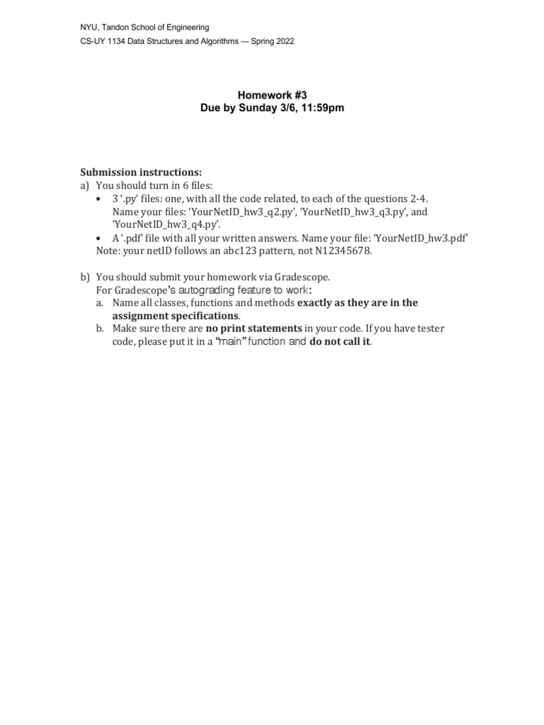 Submission Instructions:: Homework #3 Due by Sunday 3/6, 11:59pm | PDF | Computer Programming ...