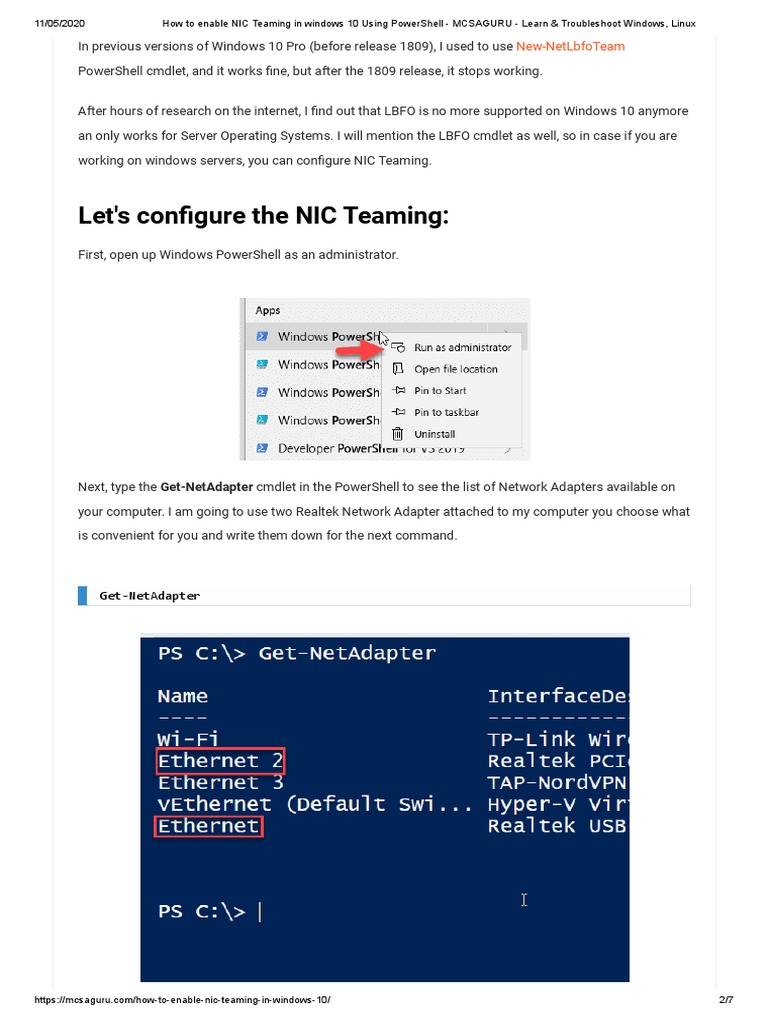 How To Enable NIC Teaming in Windows 10 Using PowerShell - MCSAGURU ...