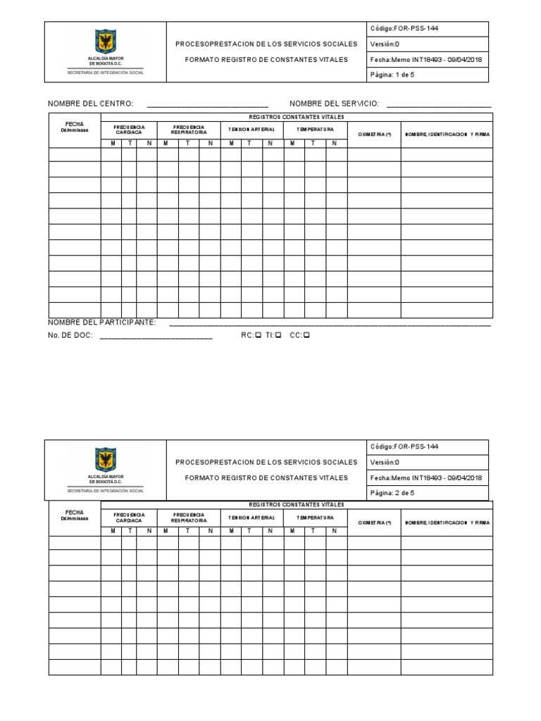 Formato Registro de Constantes Vitales ENFGERMERIA | PDF Formato Registro de Constantes Vitales ENFGERMERIA | PDF