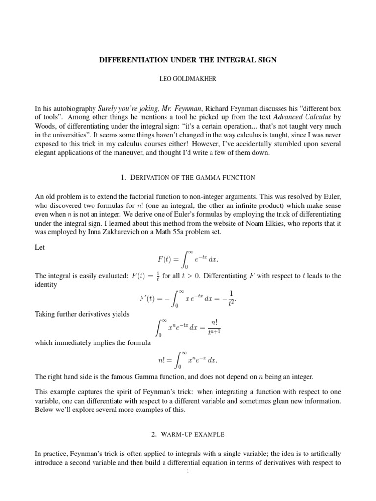Differentiation Under the Integral Sign | PDF | Integral | Variable ...