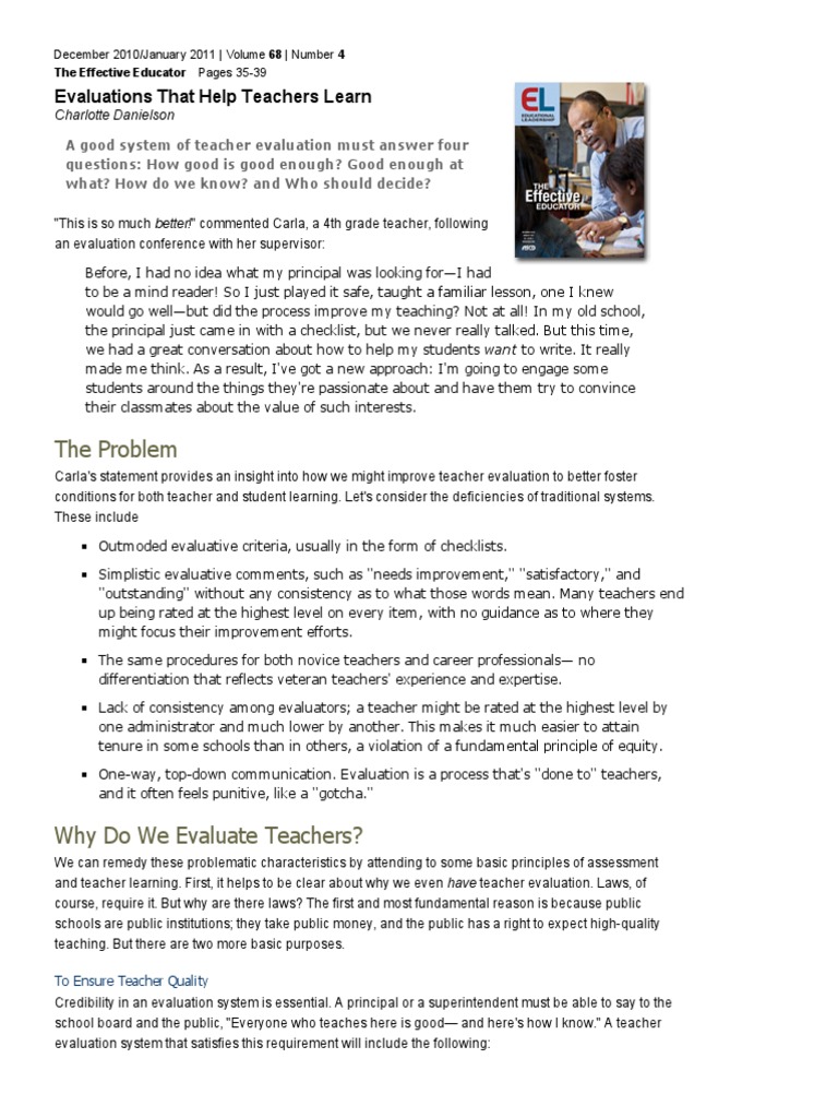 Evaluations That Help Teachers Learn Danielson | PDF