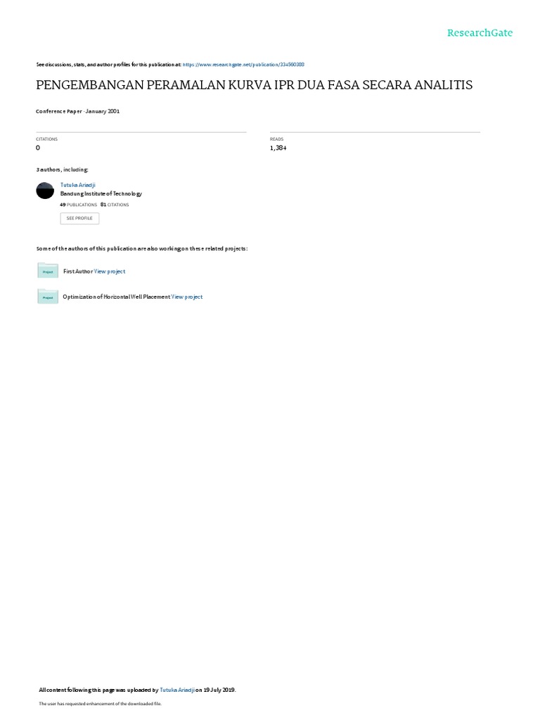 Pengembangan Peramalan Kurva Ipr Dua Fasa Secara Analitis: January 2001 | PDF | Sains & Matematika