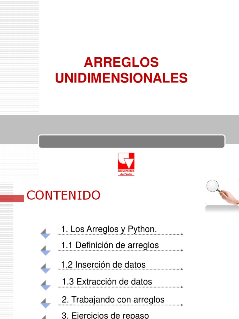 Arreglos Unidimensionales | PDF | Python (lenguaje de programación) | Algoritmos