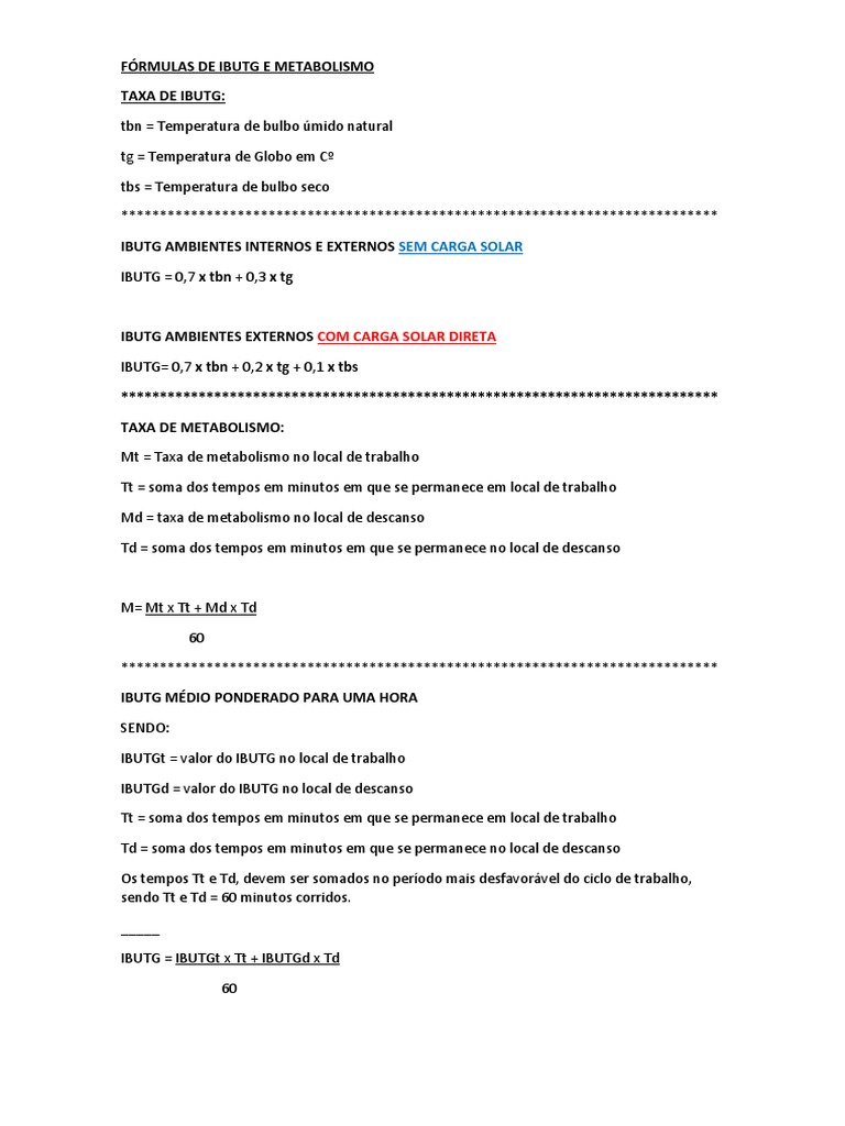 Fórmulas de Cálculo do IBUTG | PDF