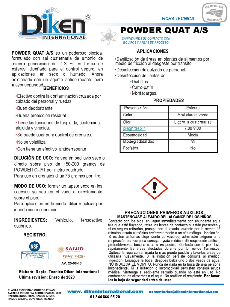 Powder Quat AS Ficha Técnica Con Logo | PDF | Química
