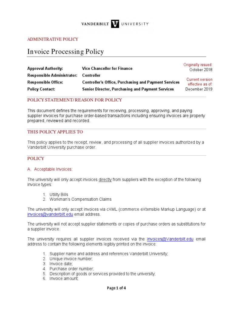 Invoice Processing Policy | PDF | Invoice | Business