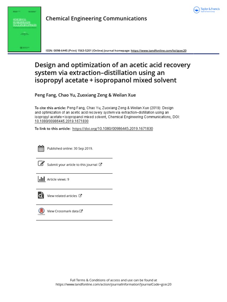 Design and Optimization of An Acetic Acid Recovery System Via ...