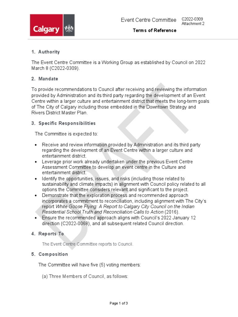 Event Centre Committee Terms of Reference | PDF | Committee | Quorum