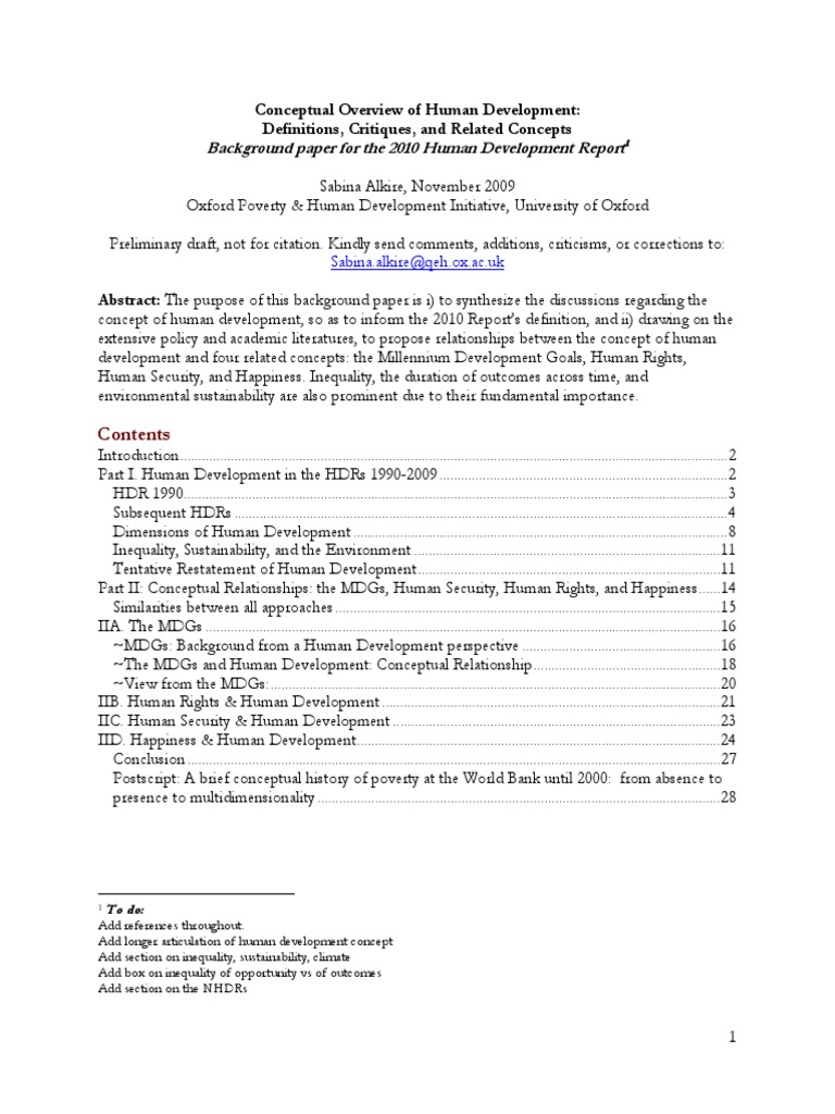 Conceptual Overview of Human Development Definitions, Critiques, and ...