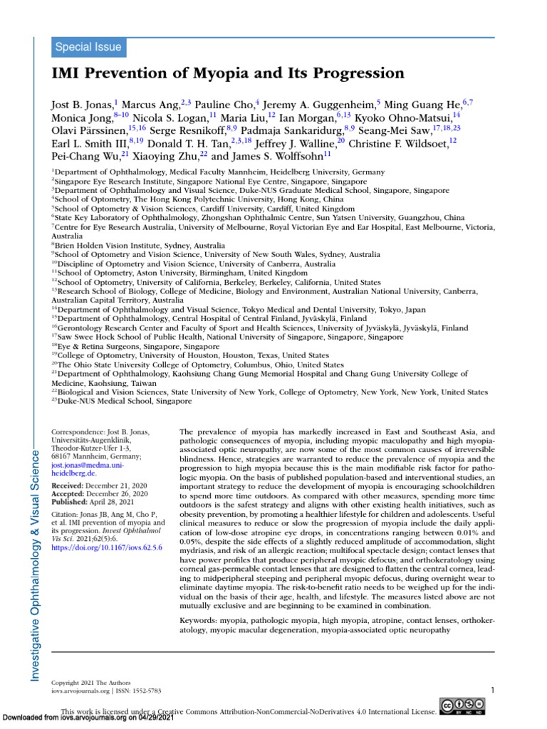 IMI - Prevention of Myopia and Its Progression | PDF | Myopia | Contact ...