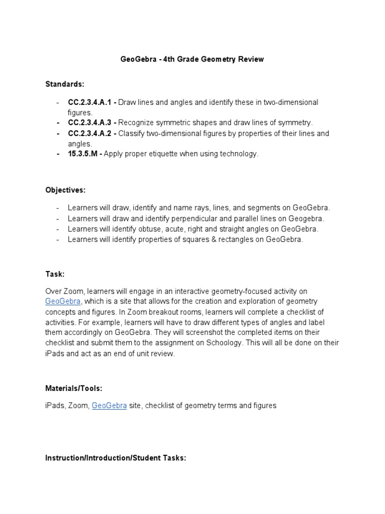Geogebra Lesson Plan | PDF | Angle | Symmetry