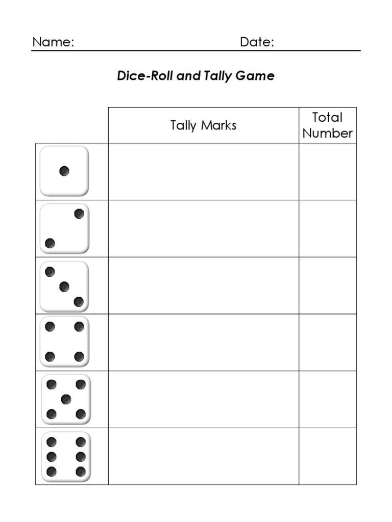 Dice-Roll and Tally Game: Name: Date | PDF | Games & Activities