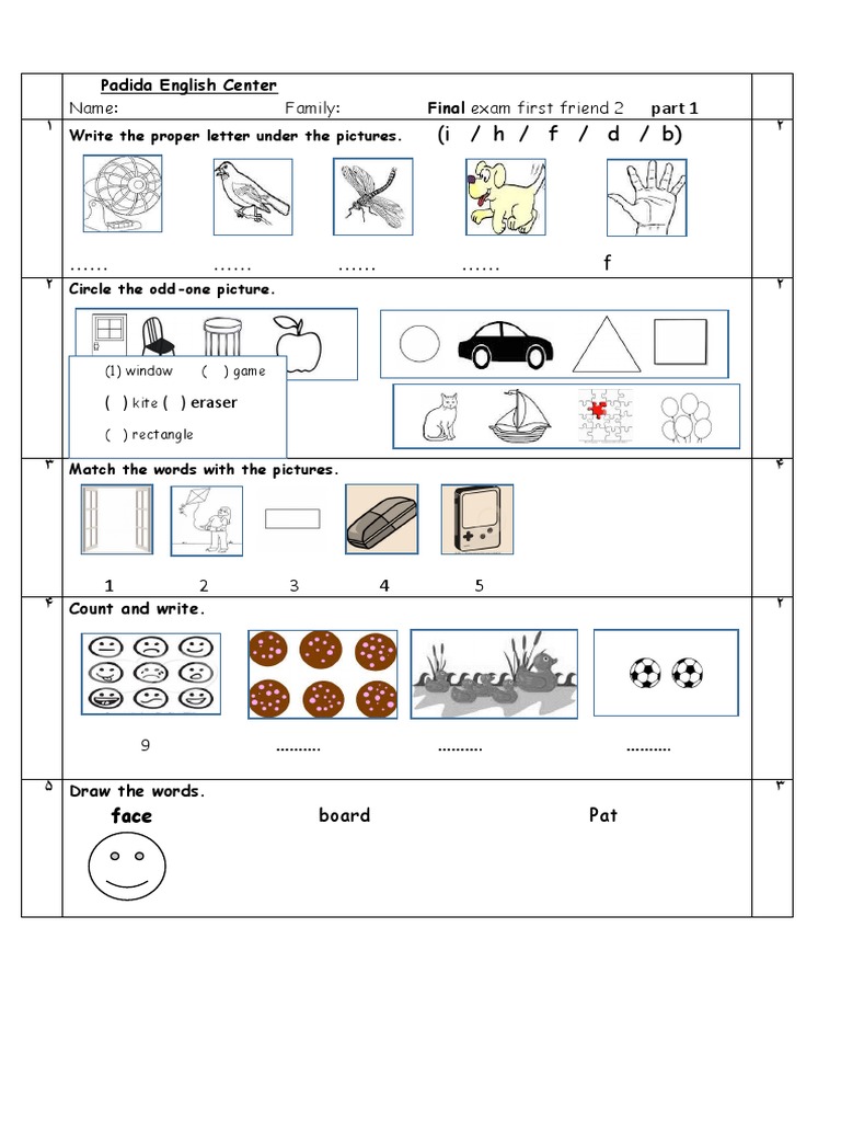 (I / H / F / D / B) : Name: Family: Final Exam First Friend 2 | PDF