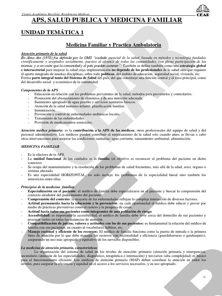 Aps, Salud Publica Y Medicina Familiar: Unidad Temática 1 | PDF | Relaciones personales, crianza ...