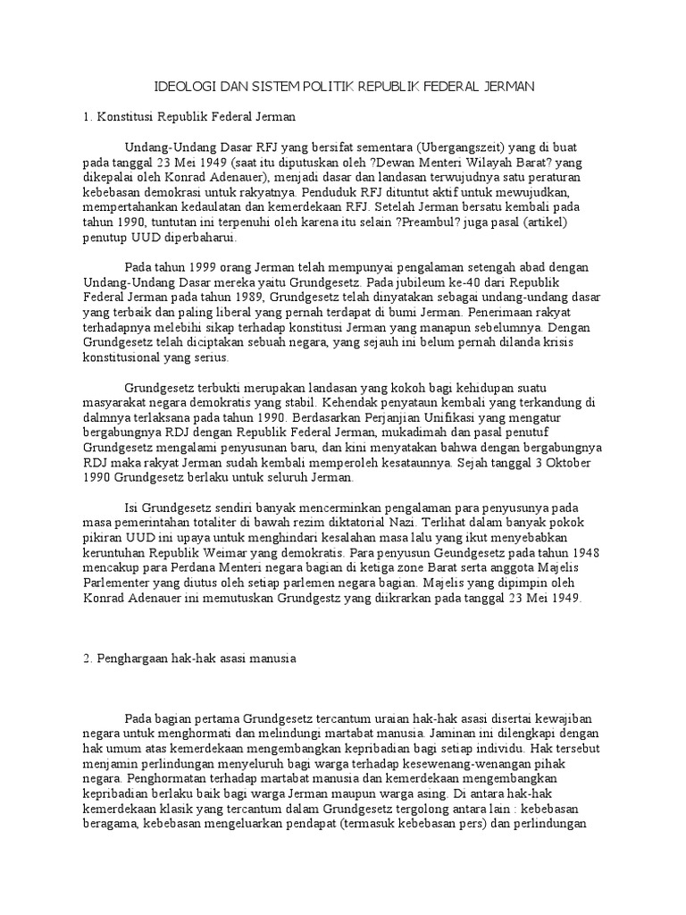 Ideologi Dan Sistem Politik Republik Federal Jerman | PDF