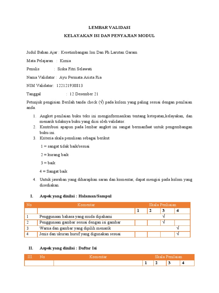 Lembar Validasi Modul | PDF