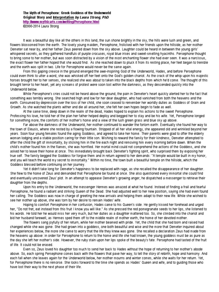The Myth of Persephone | PDF | Persephone | Hades
