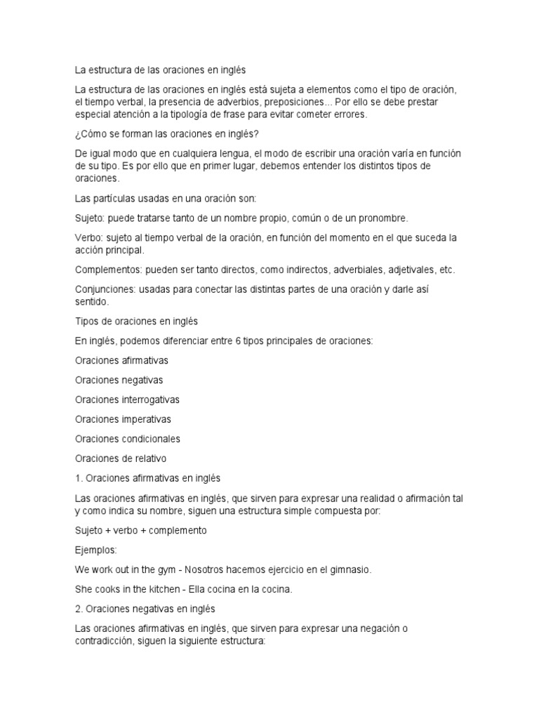 Estructura De La Oracion En Ingles Descargar Gratis Pdf Oración