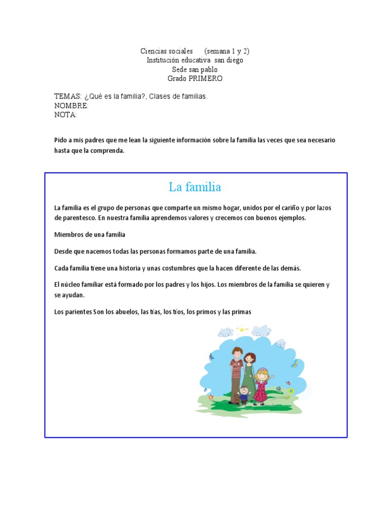 Sociales Grado 1 | PDF | Familia | Parentesco