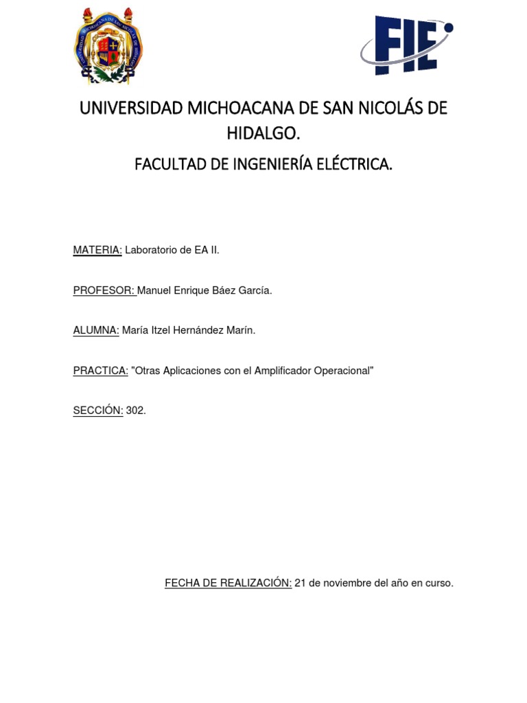 Practica 9 Lab Eaii Otras Aplicaciones Con El Amplificador Operacional | PDF | Amplificador ...