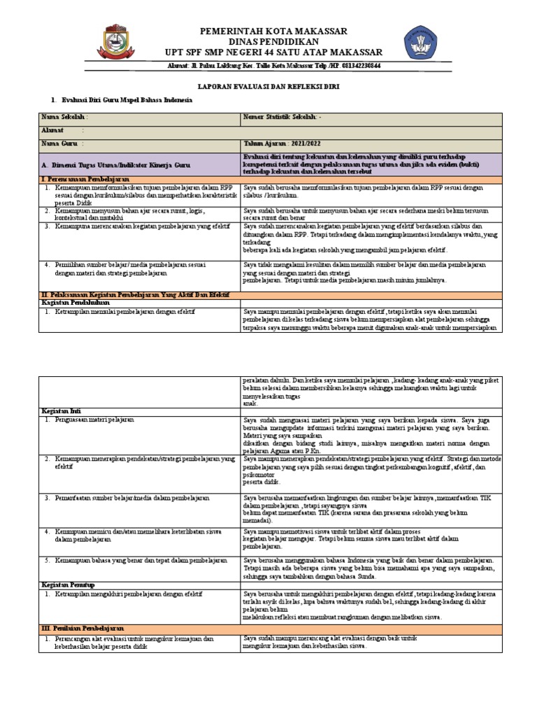 Contoh Evaluasi Diri | PDF