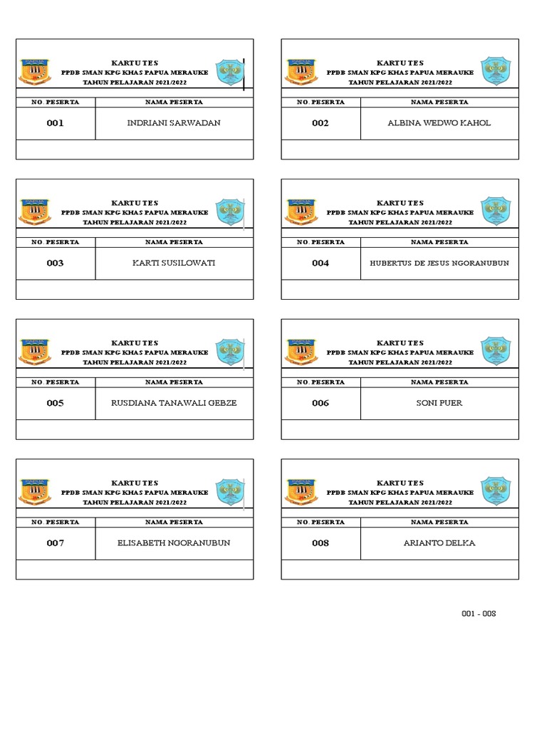 Kartu Tes PPDB | PDF