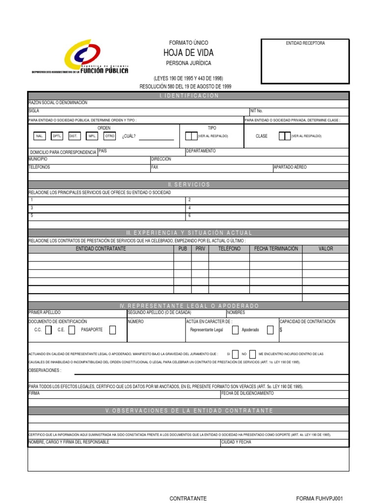 Formato Unico De Hoja De Vida Persona Juridica Dafp Pdf Justicia