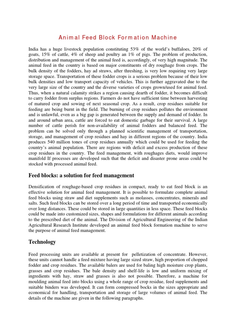 Animal Feed Block Formation Machine | PDF | Hay | Pump