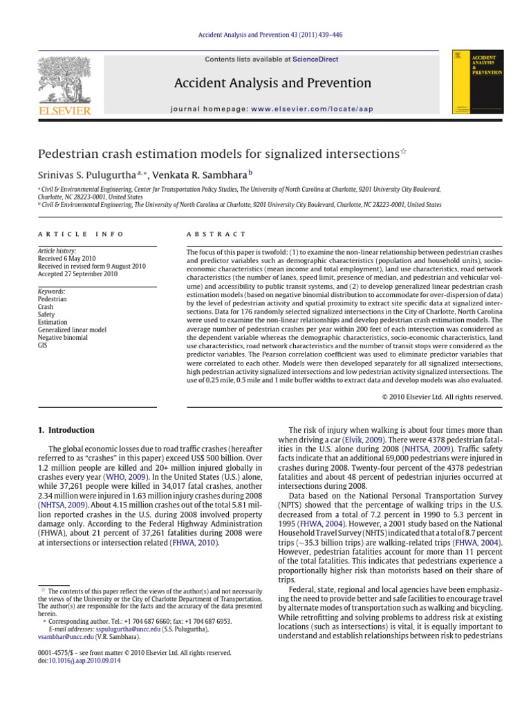 Pedestrian Crash Estimation Models For Signalized Intersections | PDF | Spatial Analysis ...