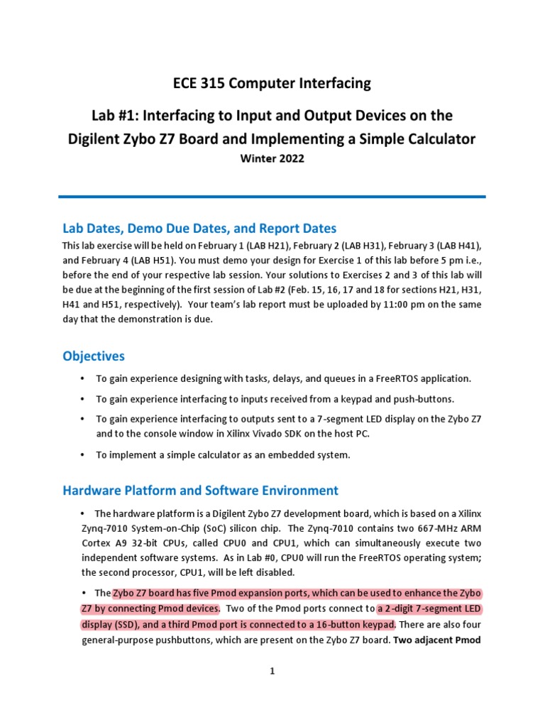 ECE315 Lab 1 Handout Winter2022 | PDF | System On A Chip | Arm Architecture
