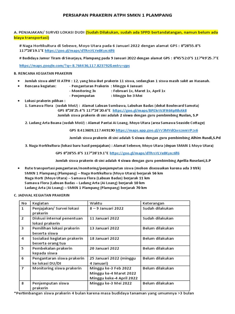 Persiapan Prakerin Atph SMKN 1 Plampang | PDF