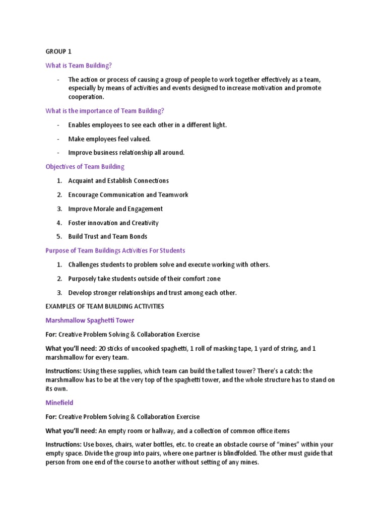 What Is Team Building?: Marshmallow Spaghetti Tower | PDF | Resource