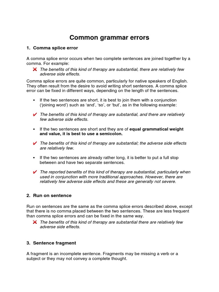 4 - Common Grammar Errors | PDF | Subject (Grammar) | Comma